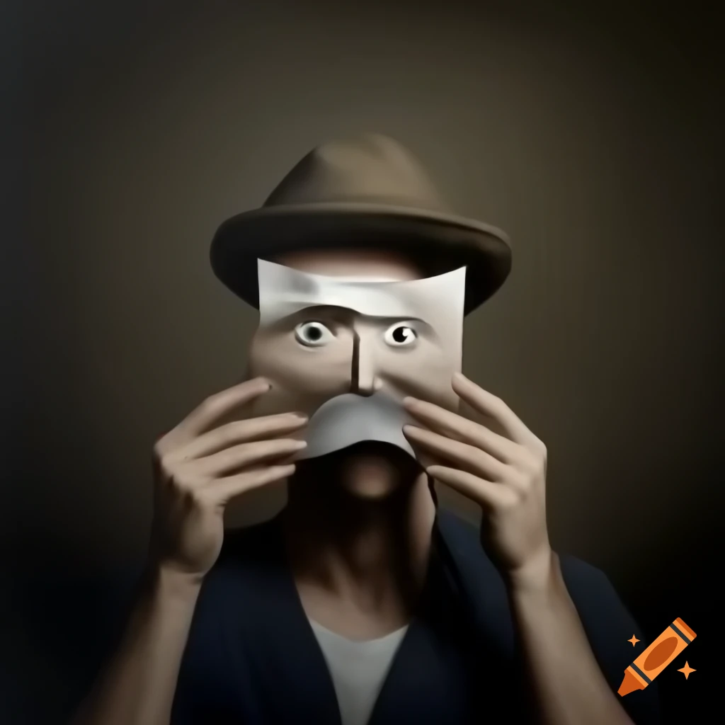 Humorous surreal photo of man in floppy hat covering face on Craiyon