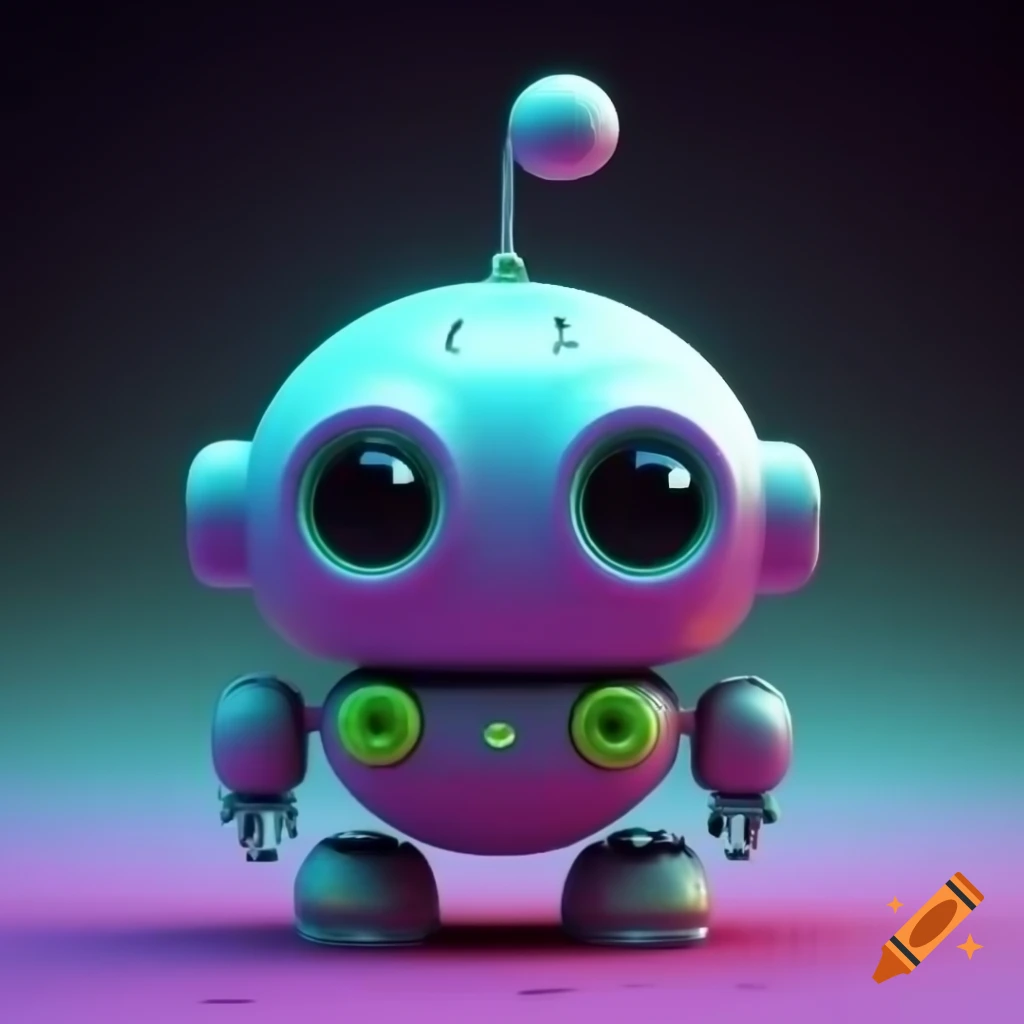 Cute 3D robot with big eyes and vibrant colors on Craiyon