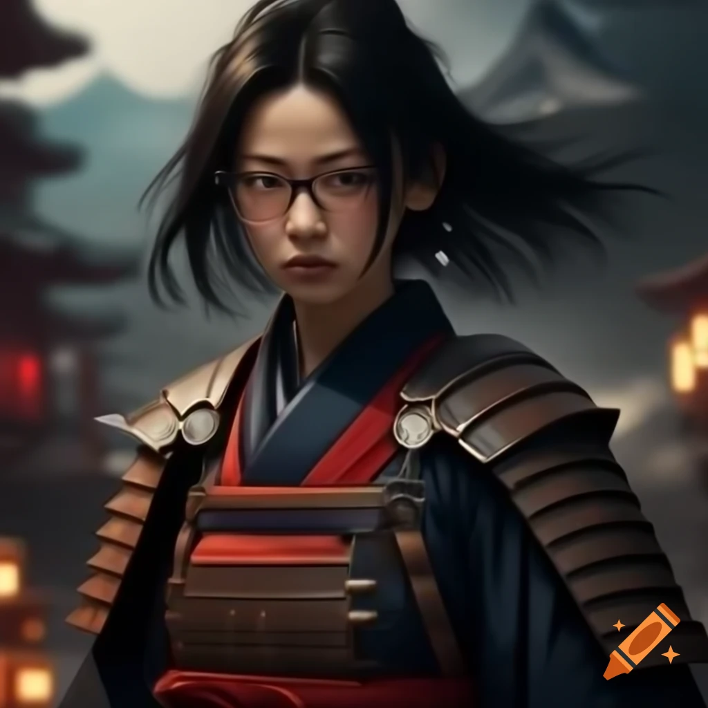 Realistic female Japanese warrior Fumiko in shimmering Samurai armor ...