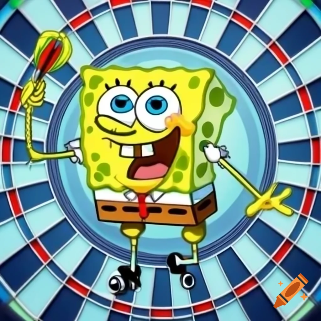 SpongeBob throwing darts at a dartboard on Craiyon
