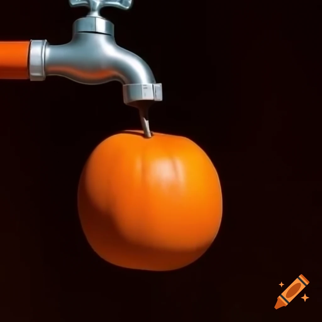 Innovative orange fruit with a tap attached for juicing on Craiyon