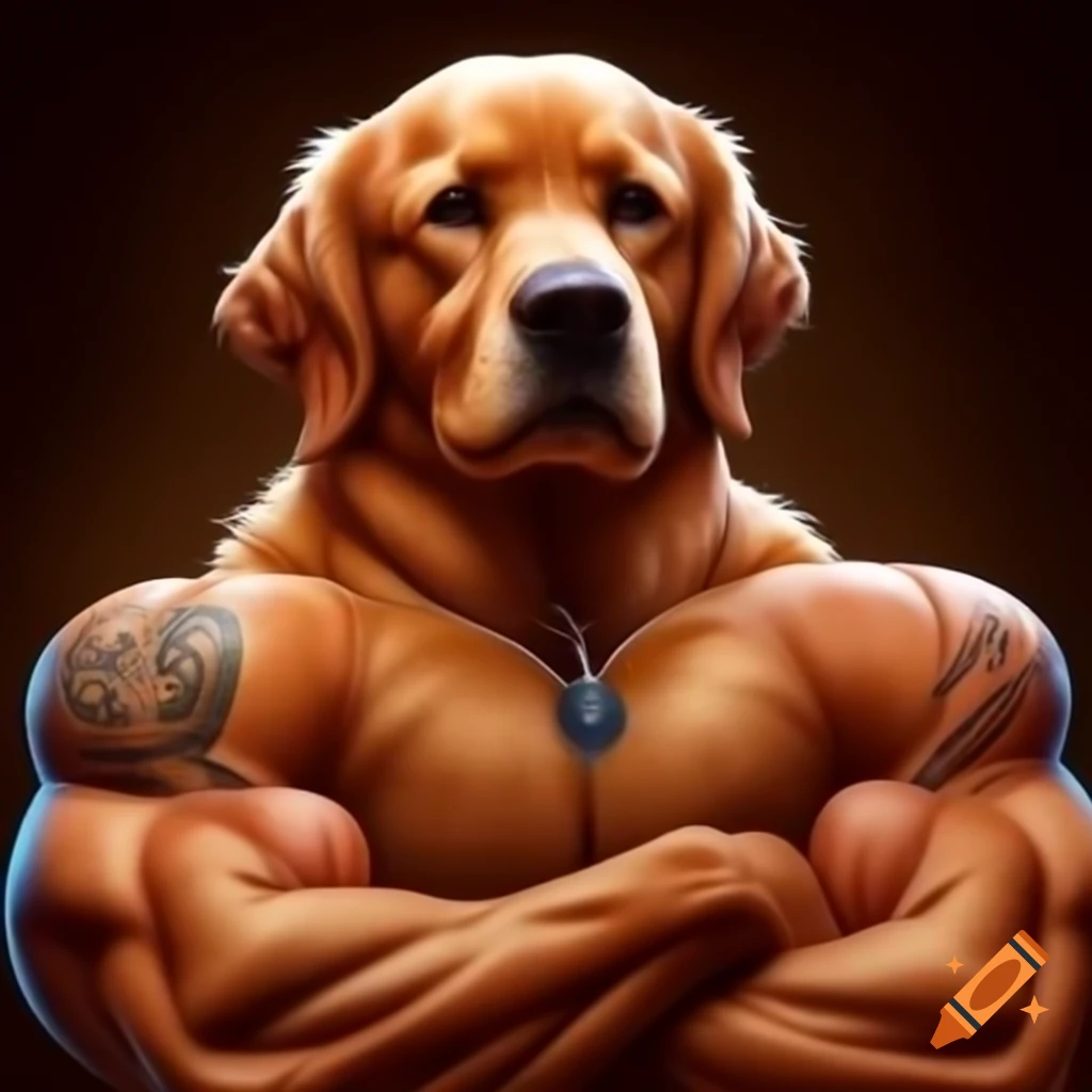 Anthro golden retriever caricature with muscular build and tribal ...