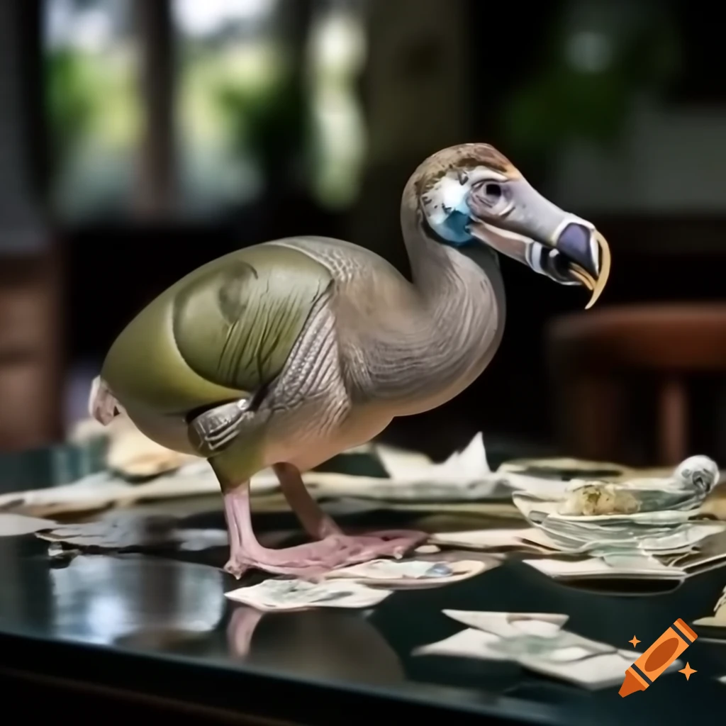Dodo pressing beak against glass counter at exotic bird currency ...