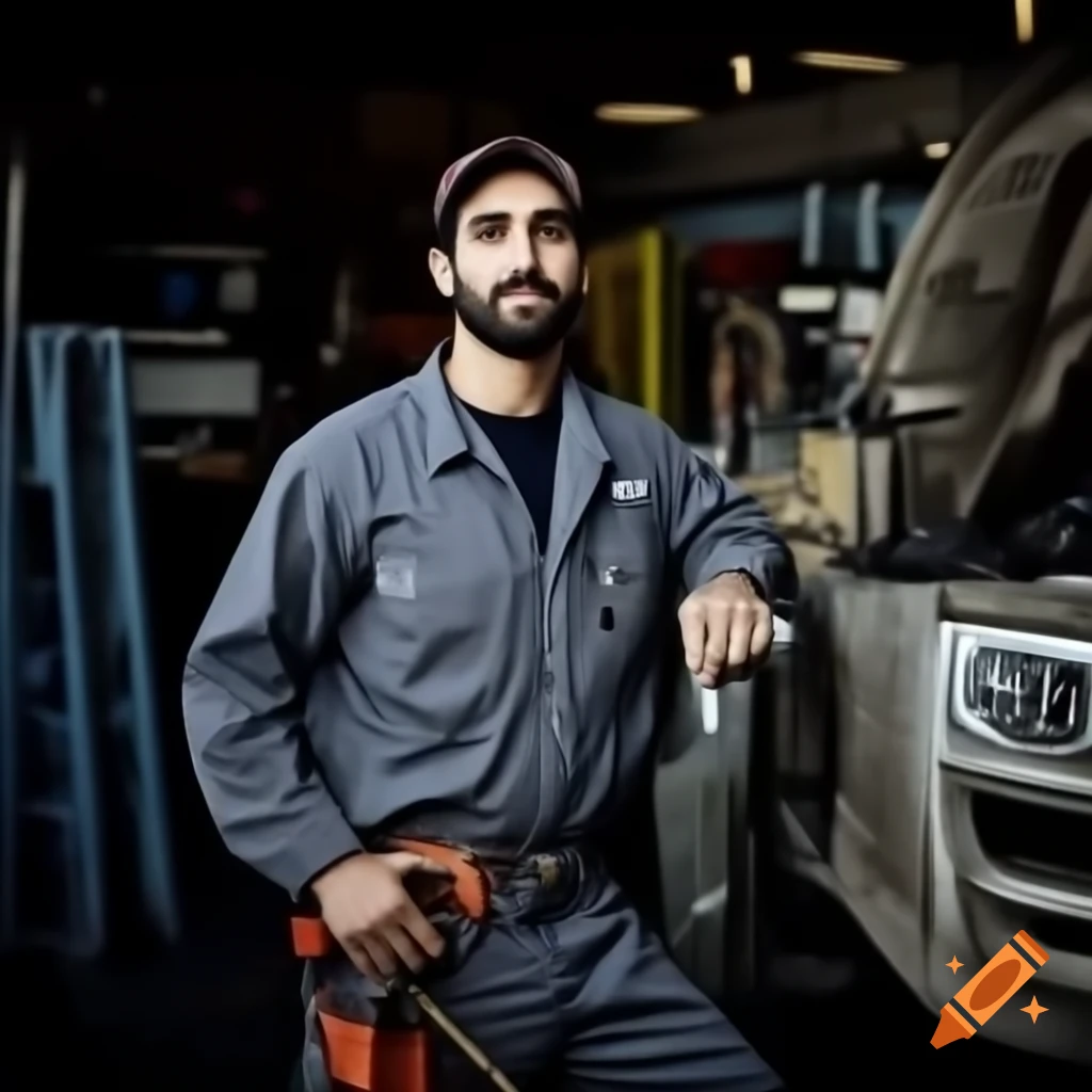Arab mechanic in workshop holding wrench, ready for repairs on Craiyon