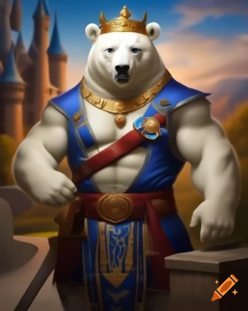 Anthro fit polar bear bodybuilder in royal clothing with crown and ...