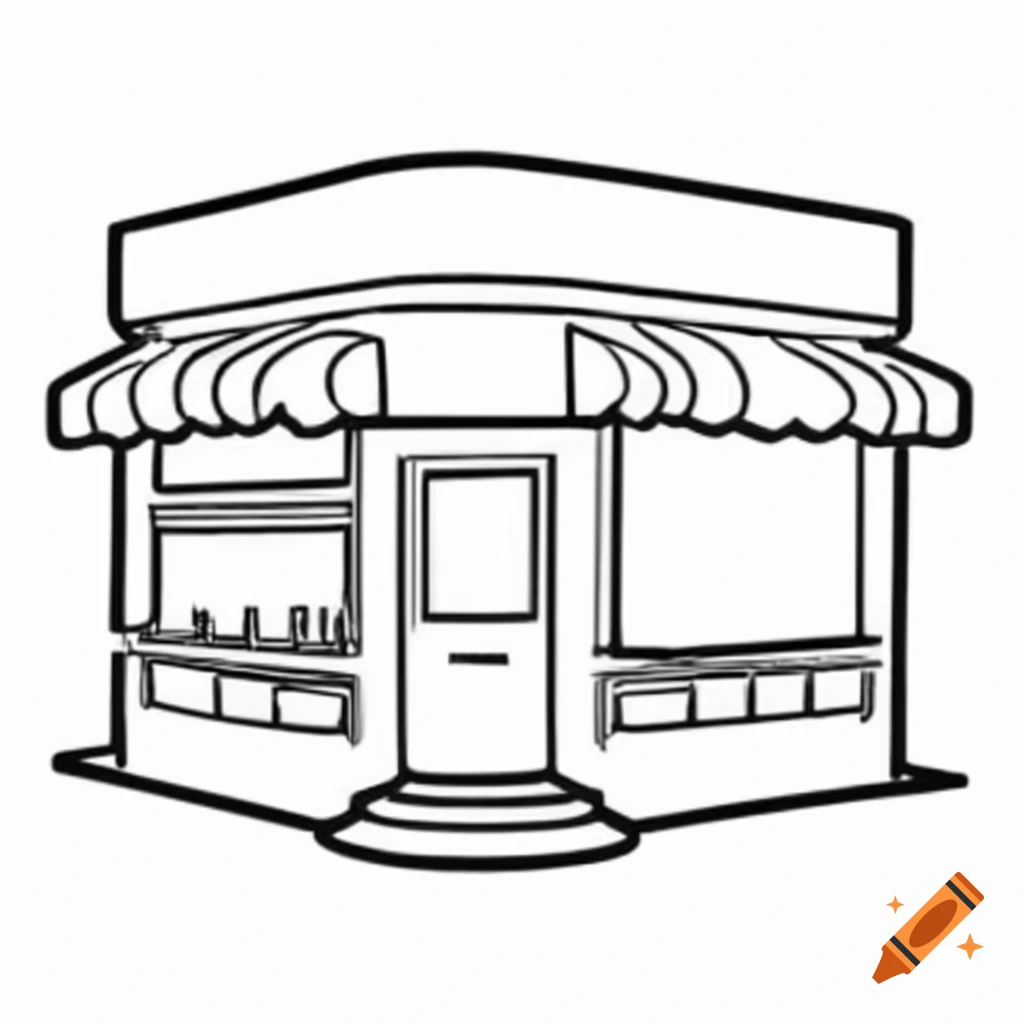 Blank outline of a cafe front in black and white clipart on Craiyon