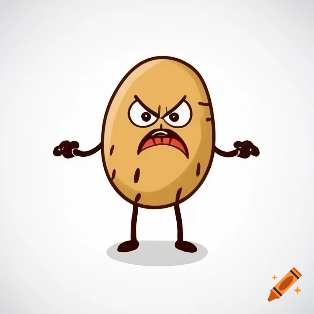 Angry potato character with arms and legs exhibiting a scary expression ...