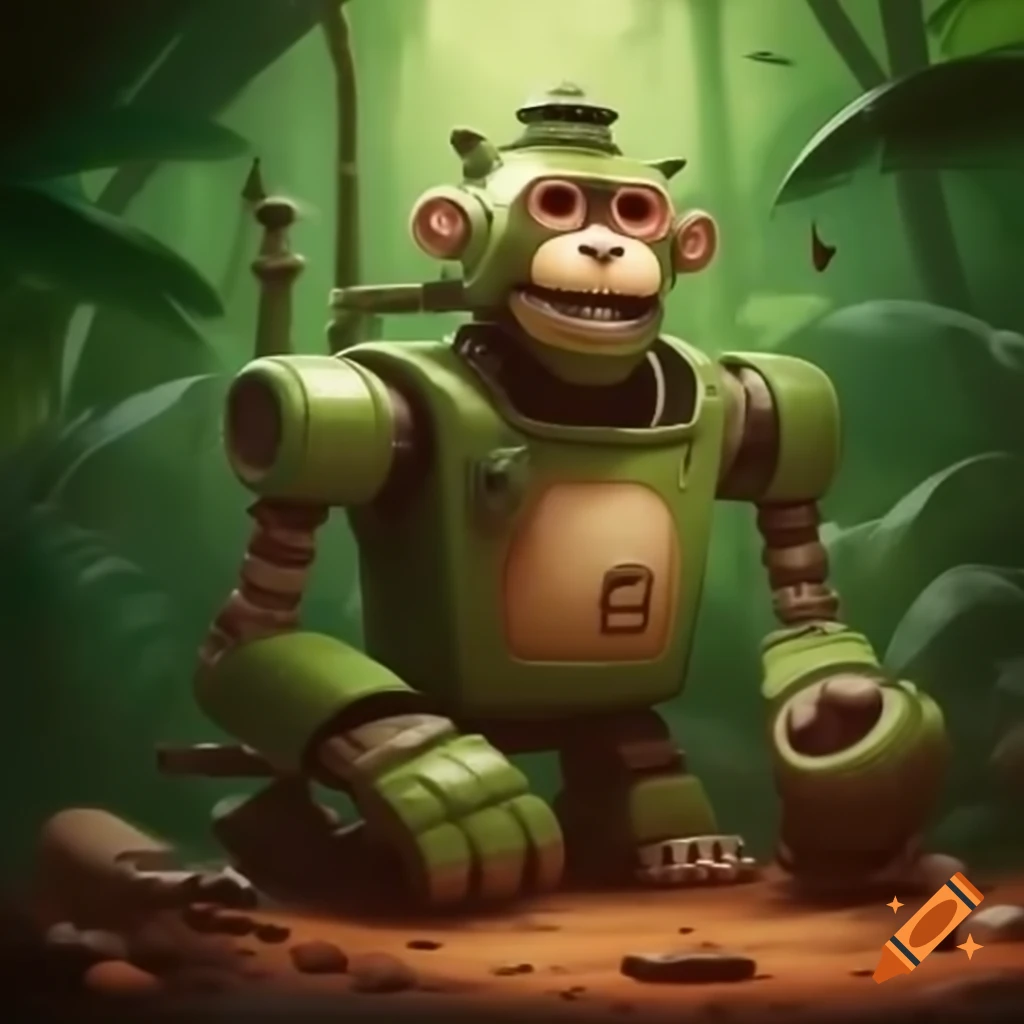 Story of a giant robot causing chaos in a jungle while animals seek ...