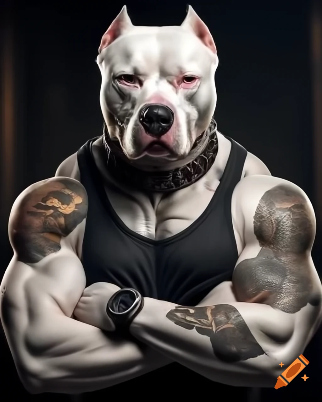 Anthro white pitbull with tribal tattoos and muscular build posing ...