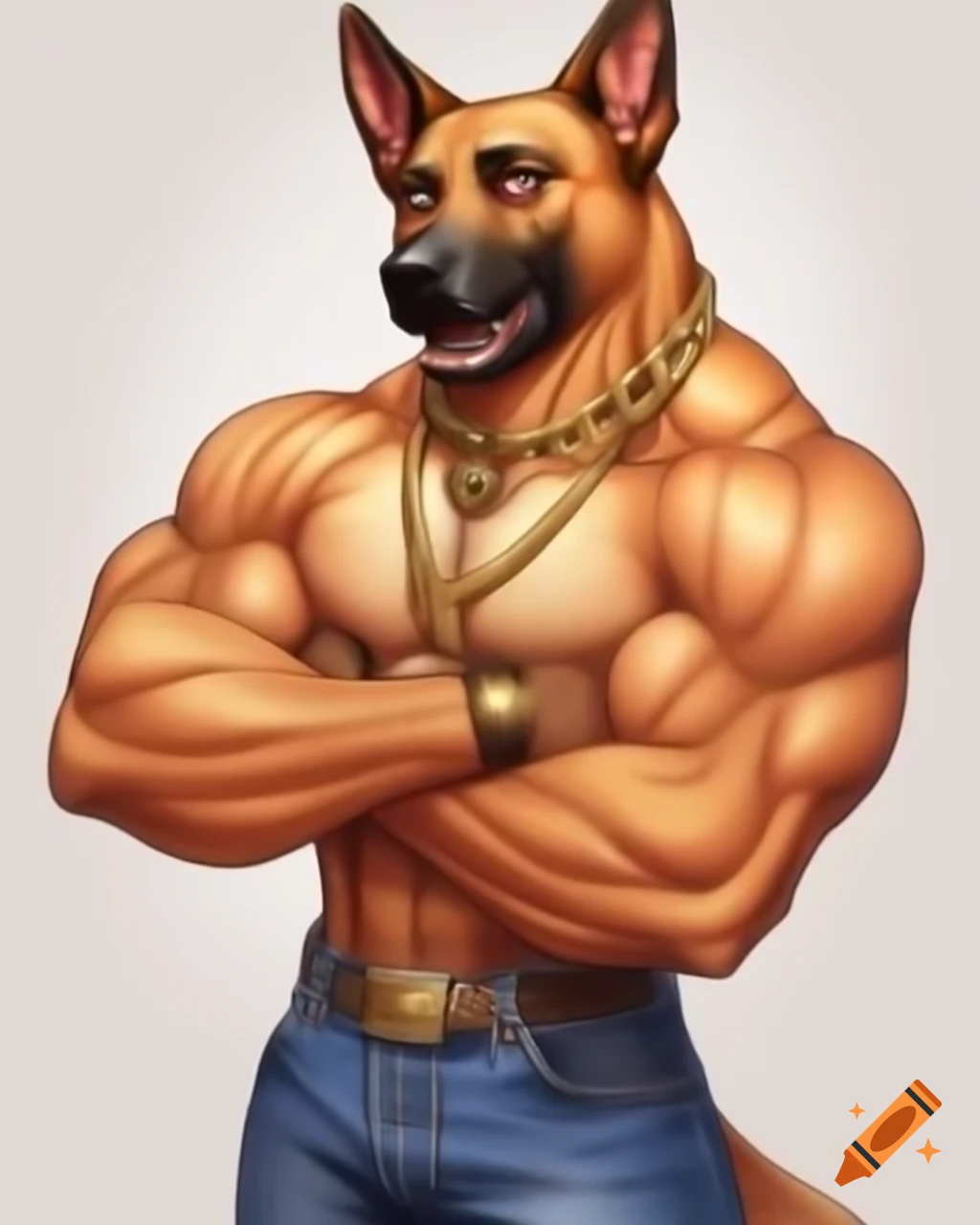Fit anthropomorphic muscular German shepherd posing confidently in ...
