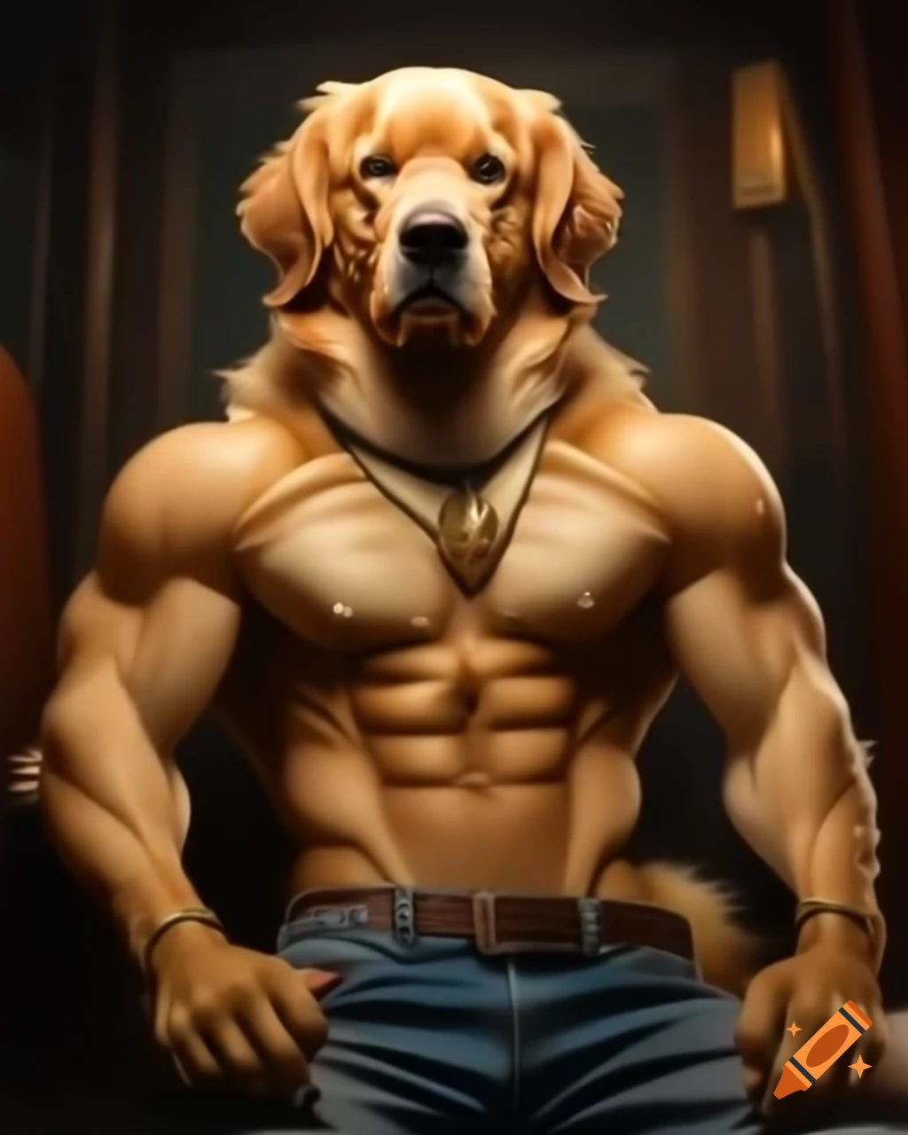 Anime illustration of muscular anthropomorphic golden retriever ...