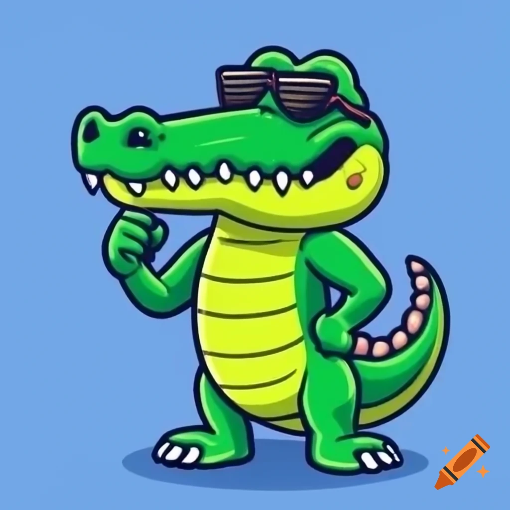 Friendly Florida alligator mascot in sunglasses, strong posture, empty ...