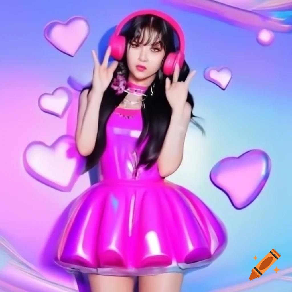 Momo from TWICE in neon latex mini dress with holographic accessories ...