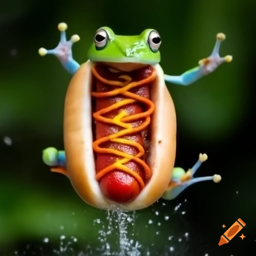 Playful hot dog jumping frog on Craiyon