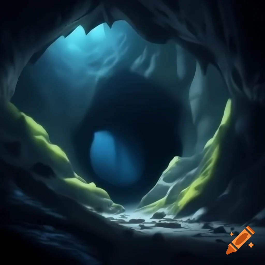 Mysterious dark cave with deep drops and shadows on Craiyon