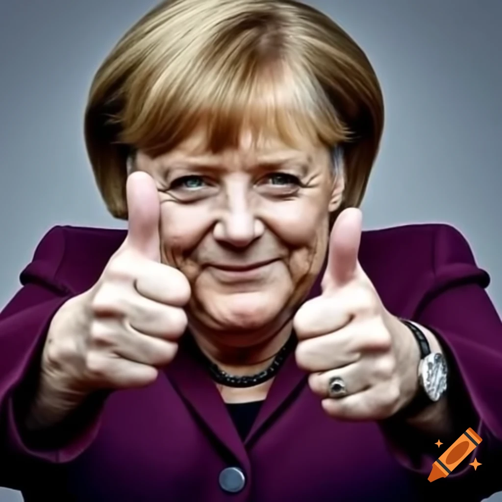 Angela Merkel making an 'okay' hand gesture, humorous text included on ...