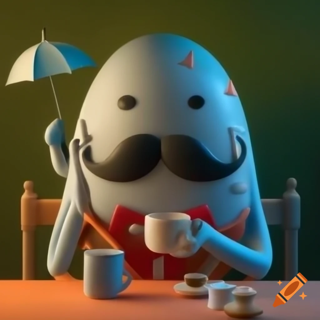 Surreal whale with mustache, monocle, tea cup, and umbrella in brainrot ...