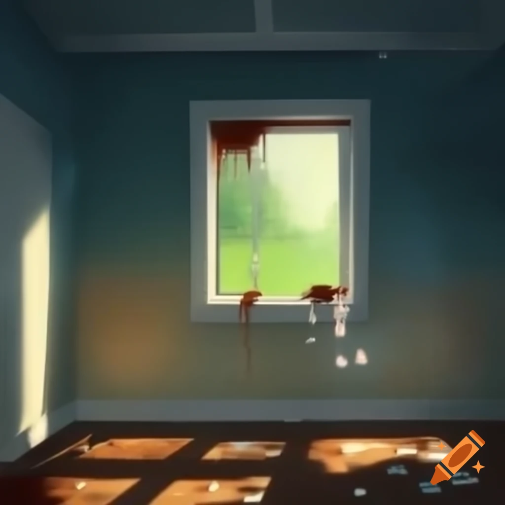 Surreal room with tears leaking through the wall on Craiyon