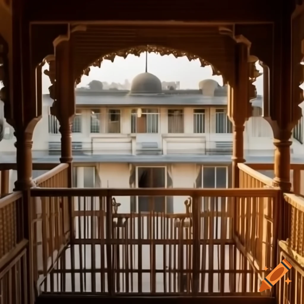 Bamboo railing balcony design for Indian houses, front view on Craiyon