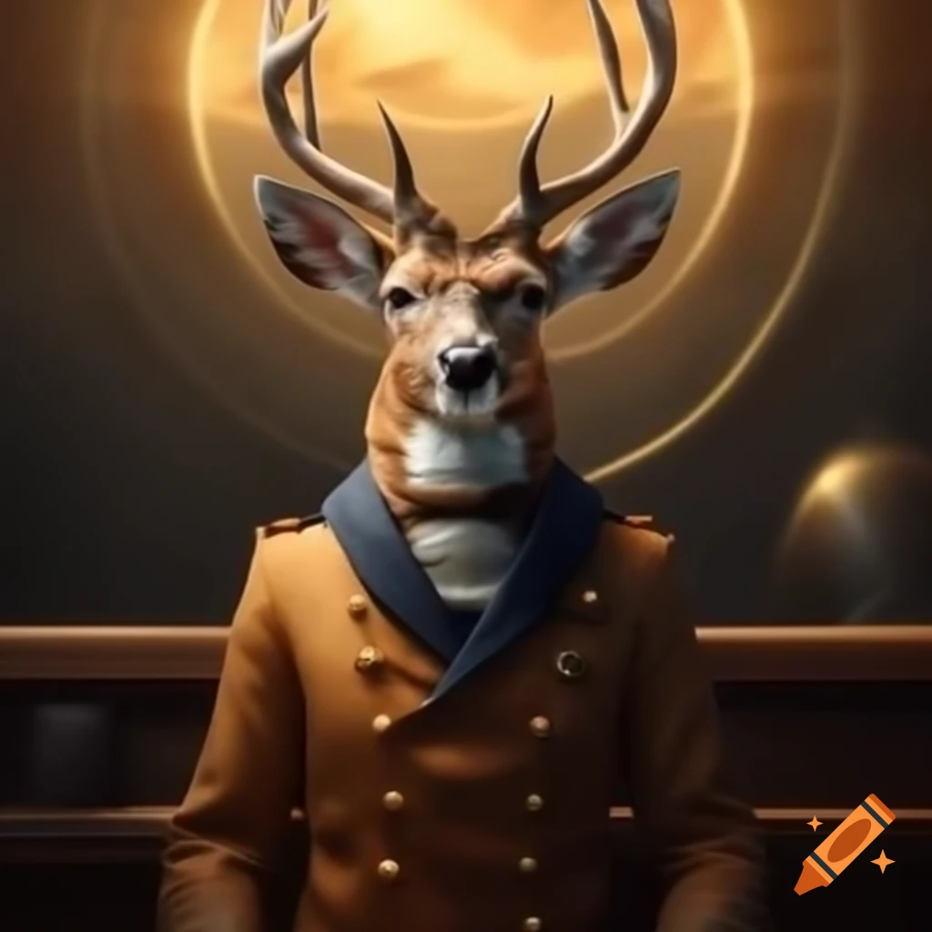 Handsome deer in sailor suit standing on frigate under the sun on Craiyon