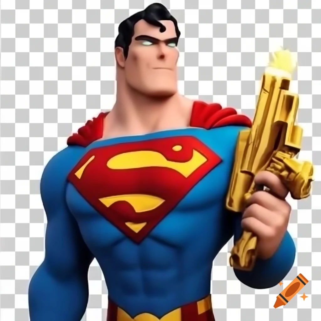 Fortnight superhero character holding golden blaster on Craiyon