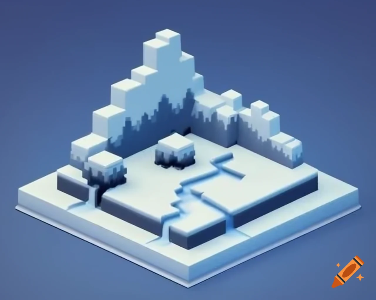 3D pixel landscape in black and white reminiscent of PlayStation 1 era ...