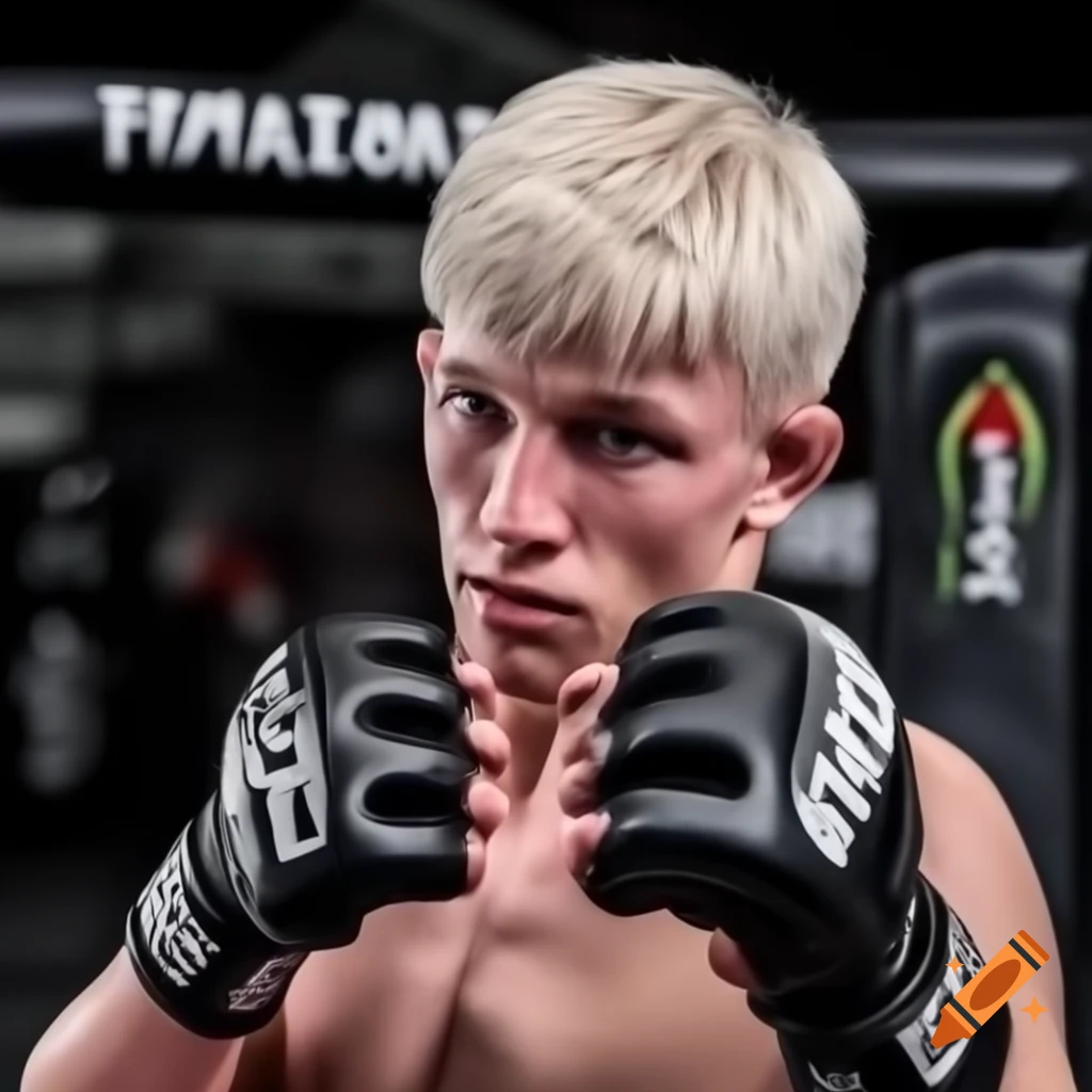 18-year-old MMA fighter training at gym, white skin, blonde hair, tall ...