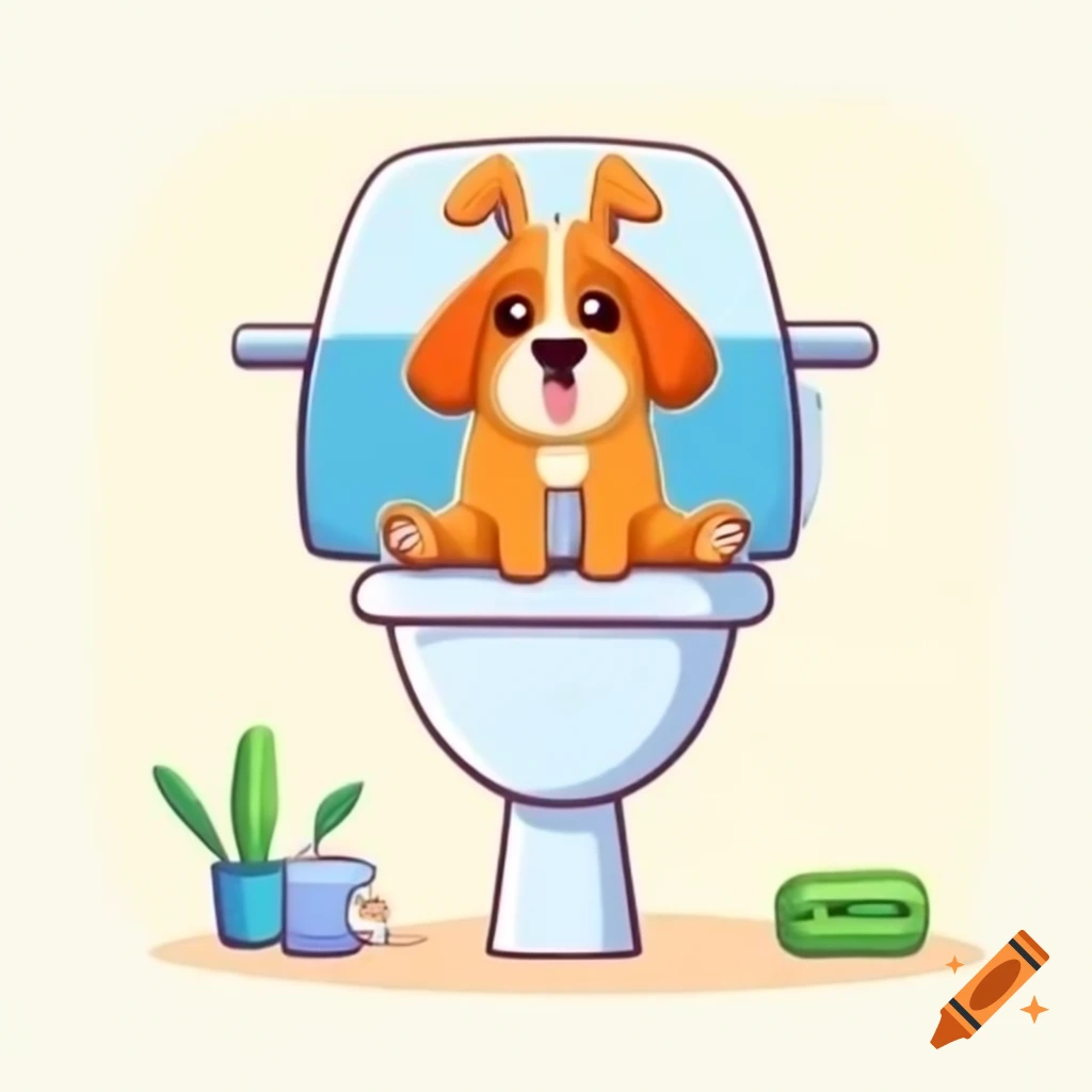 Cartoon depicting a dog using a toilet on Craiyon