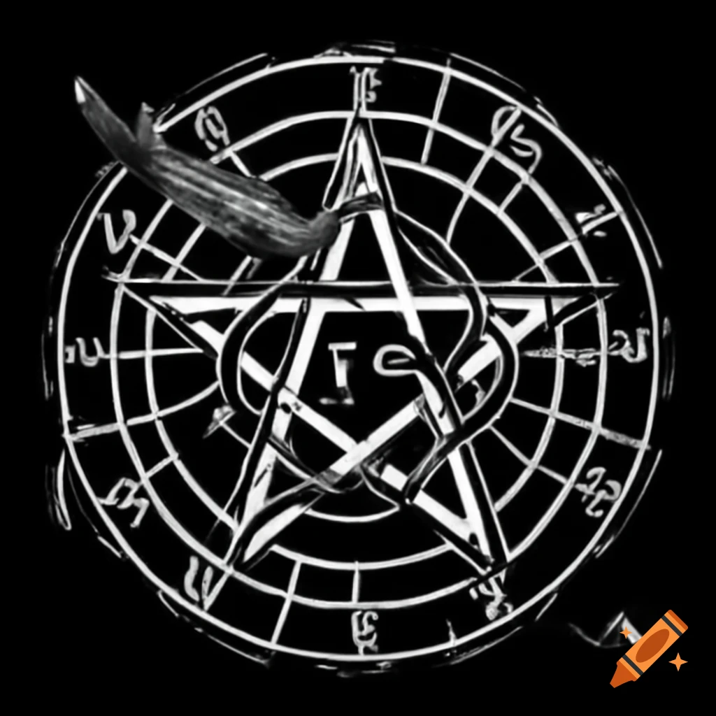Pentagram design with moth, witch, snake, spiderweb, and number 11 on ...