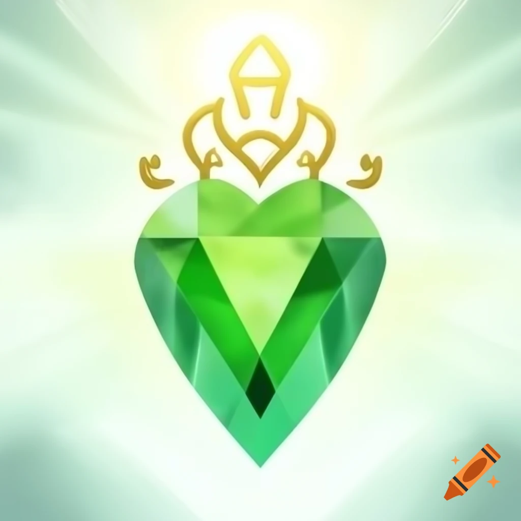 Minimalist logo of emerald green heart merging with golden brain on Craiyon