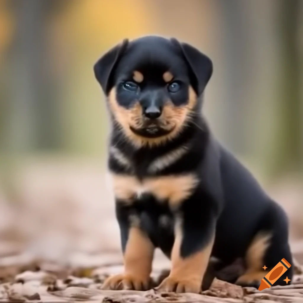 Rottsky puppy with black-and-tan coloring and one floppy ear on Craiyon