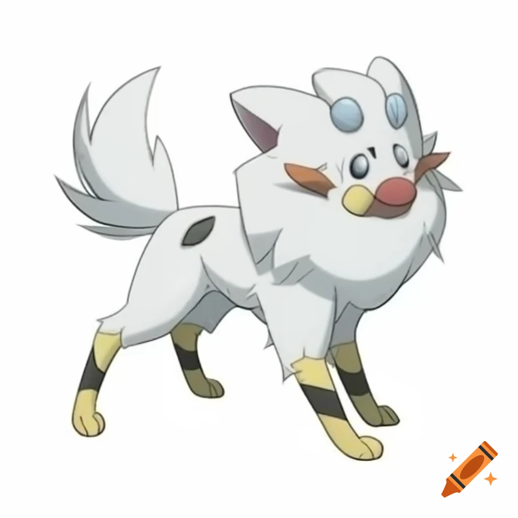 Legendary dog Pokémon with white fur and long puffy tail in dynamic ...