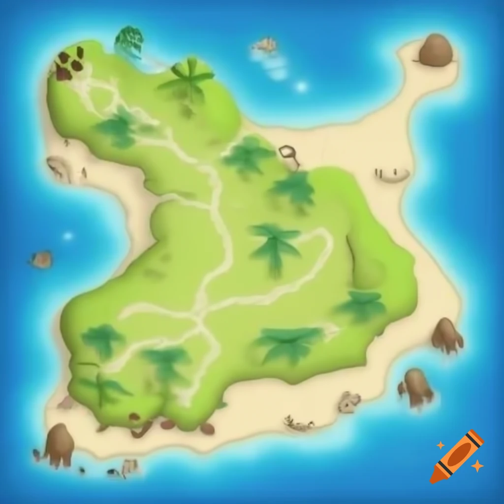 Cartoon-style top-down map of landmass and coastline in schematic ...