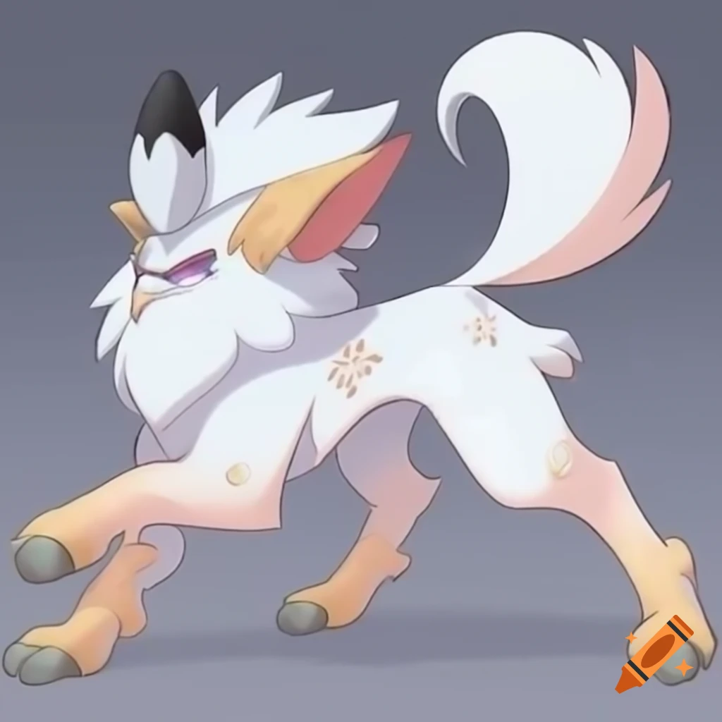 Legendary dog Pokémon with long muzzle and white fur posed on four legs ...