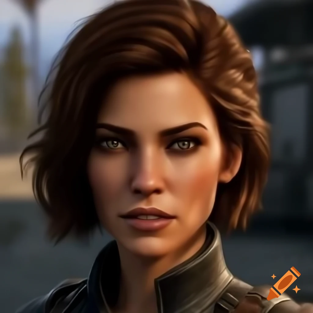 Portrait of woman from Fallout 4 universe with brown hair and eyes on ...