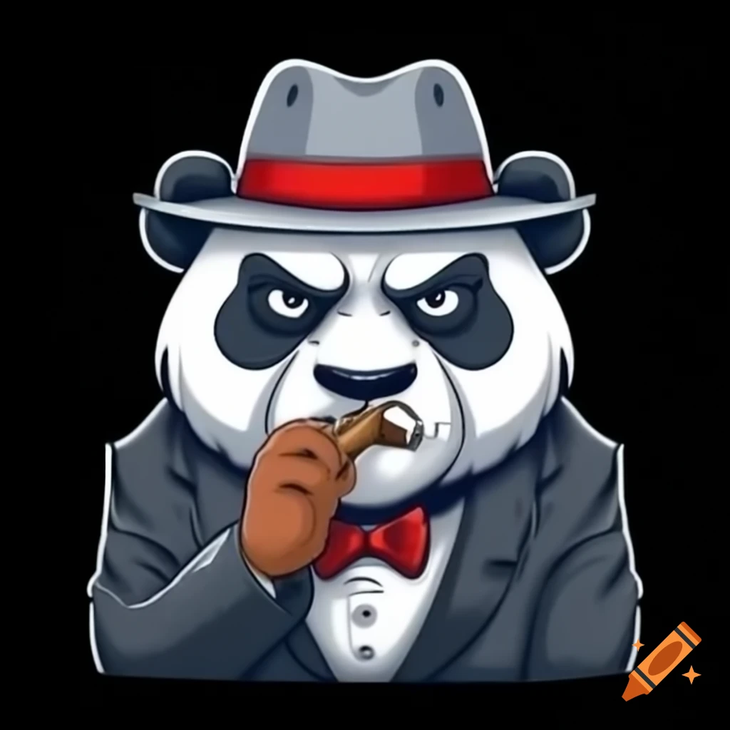 Cartoon panda in gangster style with cigar and fedora on Craiyon