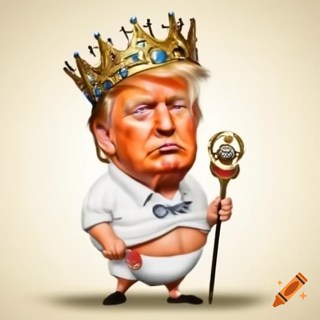 Caricature of Donald Trump as a baby king with crown, diaper, and ...