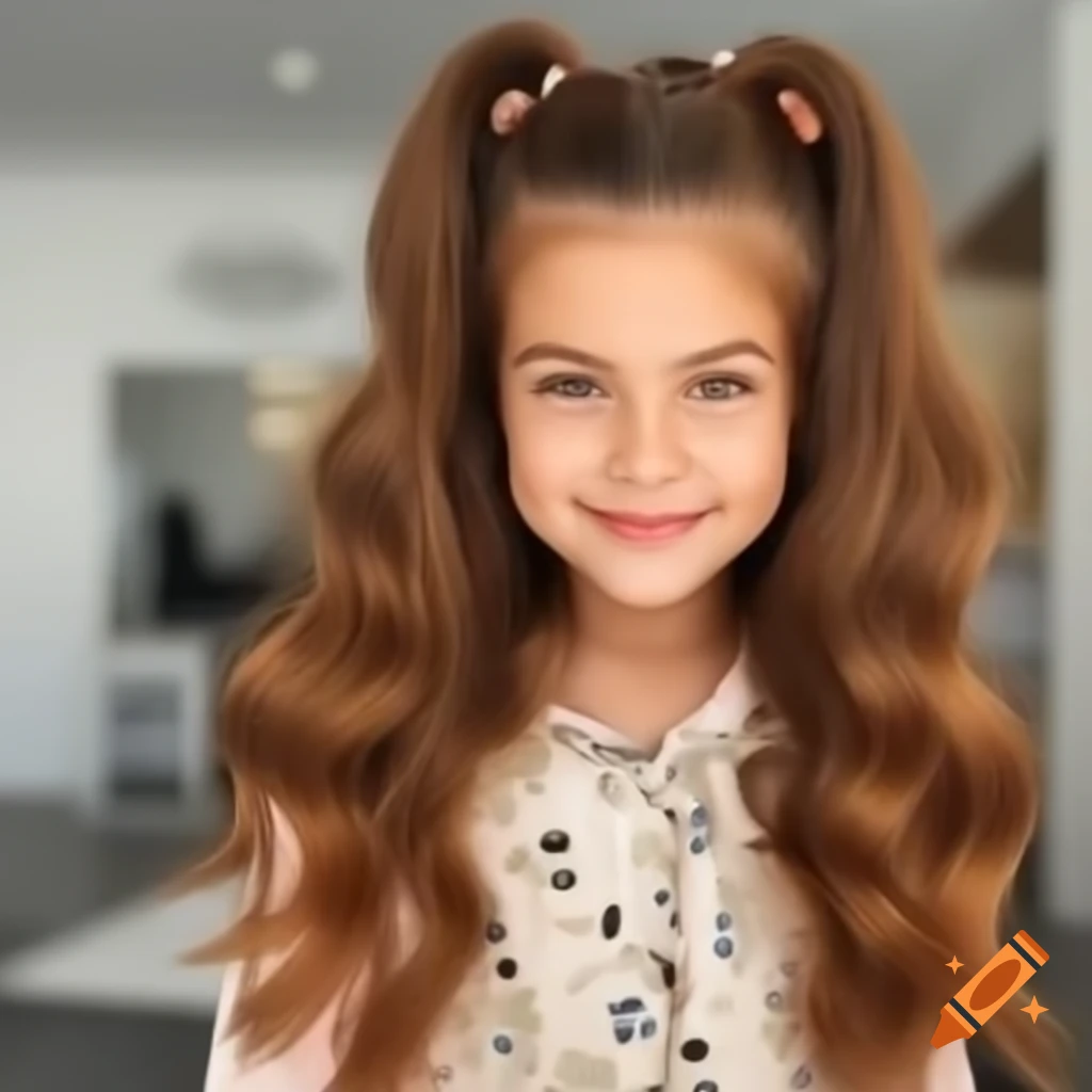 Realistic portrait of a beautiful girl with chestnut hair reflecting ...