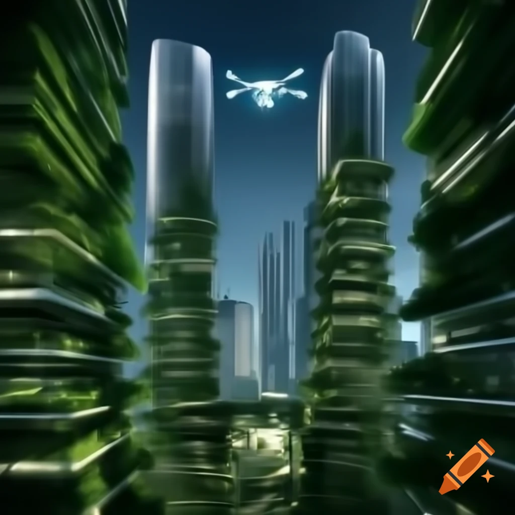 Futuristic city skyline in 2050 with neon towers and drones, cyberpunk ...