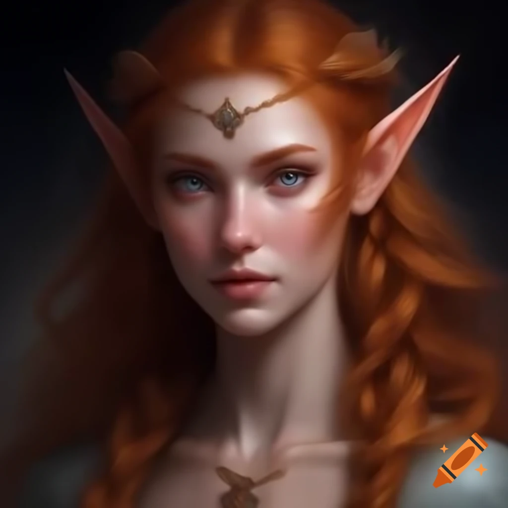 Elf with auburn hair performing devotional duties, serene expression on ...