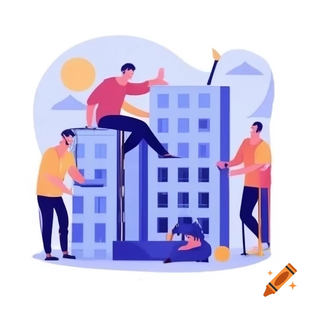 Group of men collaborating on building project with love and ...