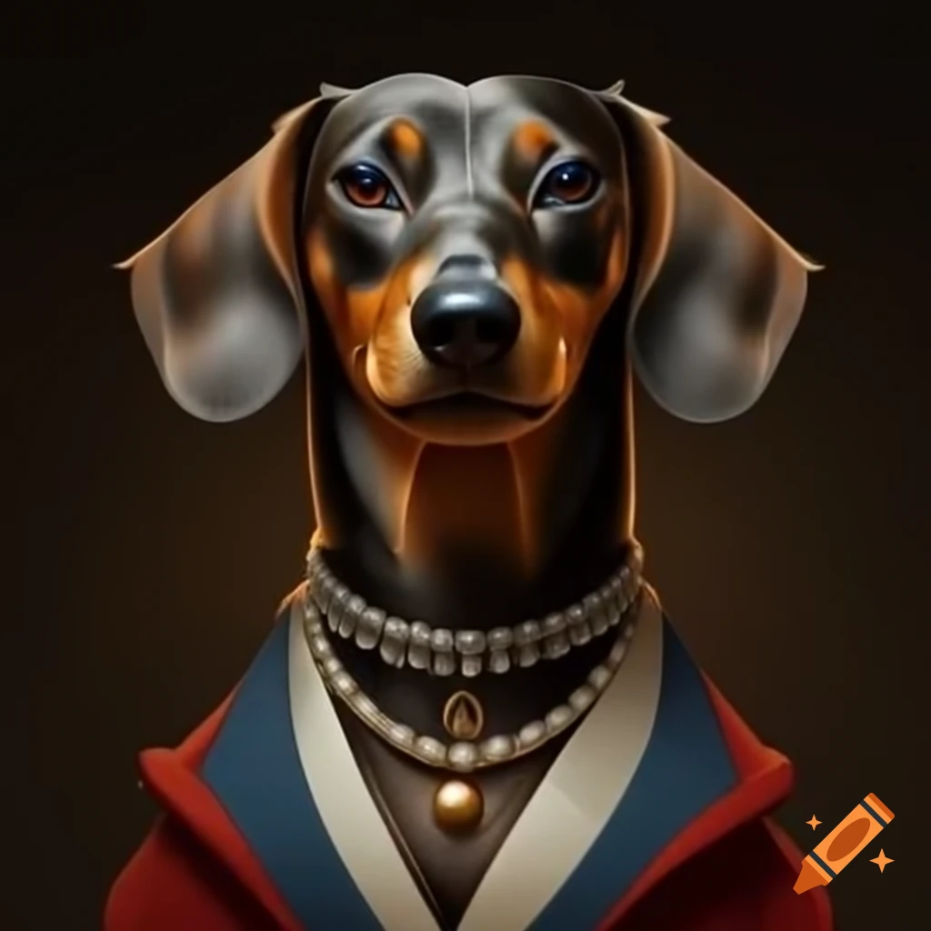 Dachshund in fashionable attire with pearls, showcasing a confident yet ...