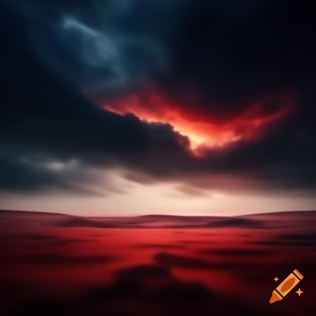 Surreal empty landscape with dramatic colorful sky on Craiyon