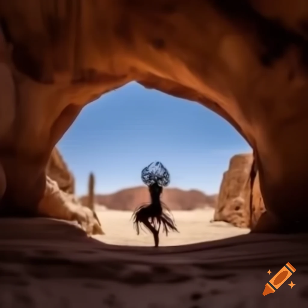 Dancer in desert transforming into sand with demon faces, Archimboldo ...