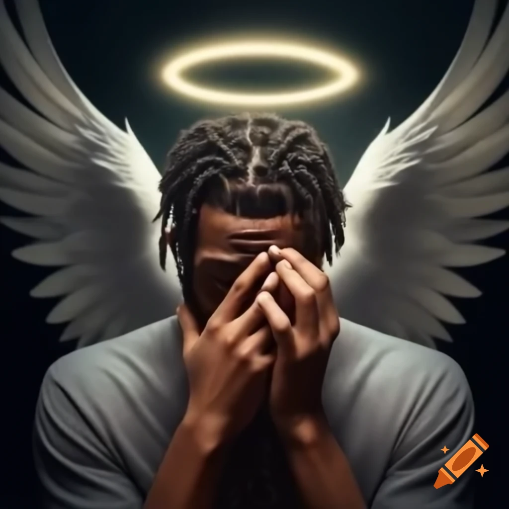 Man with dreadlocks, angel wings, and halo on Craiyon