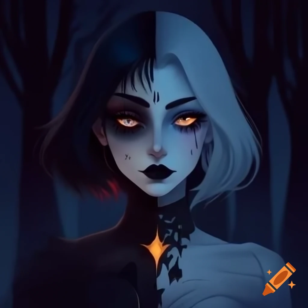 Gothic dark fantasy character with analytical gaze and blunt bob ...