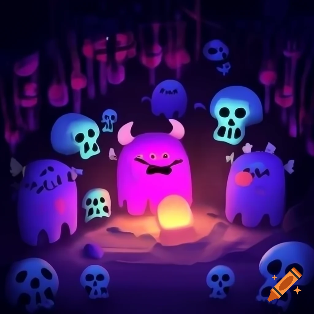 Cheerful 'Happy Friday the 13th' scene with cute monsters and skulls on ...