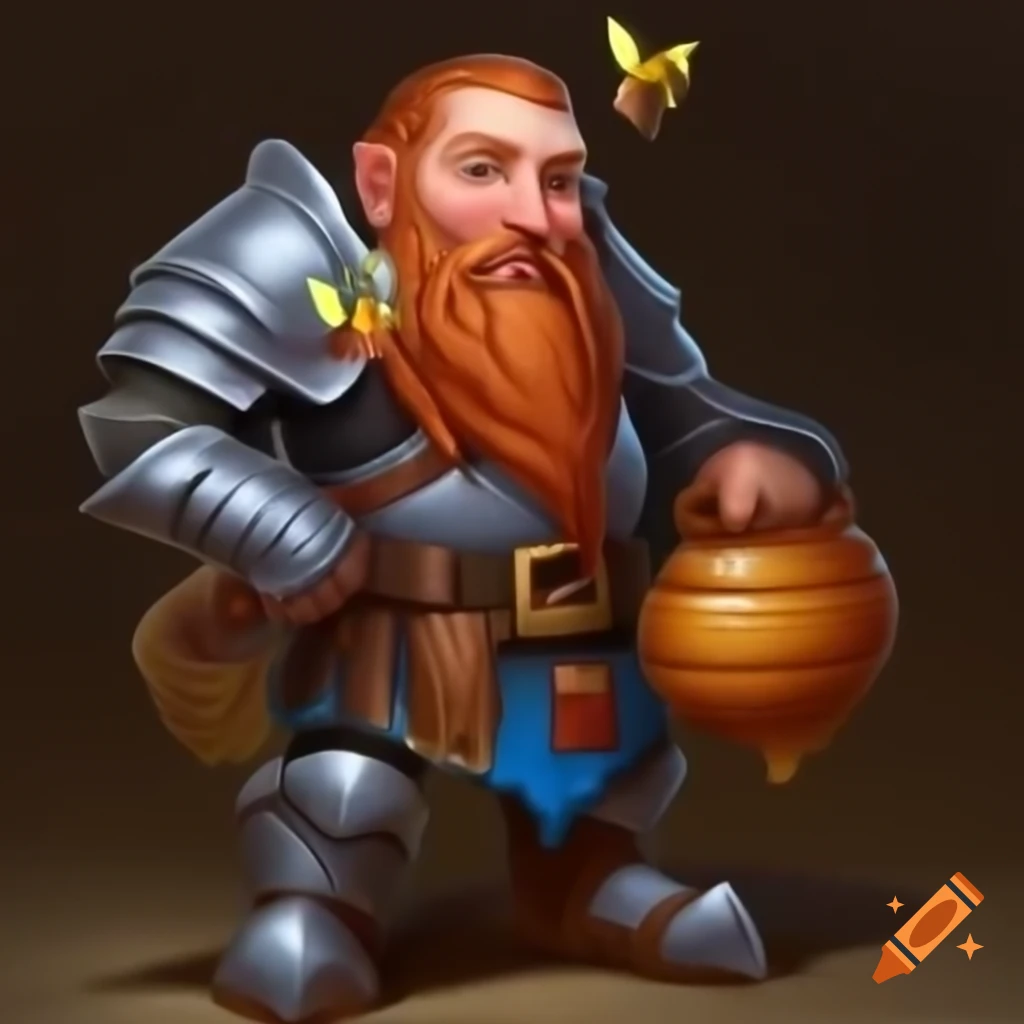 Alliance male dwarf paladin with bee and honey pot on Craiyon
