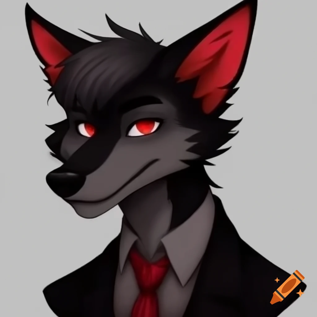 Anthro wolf representation of Odin with red mohawk and suit on Craiyon