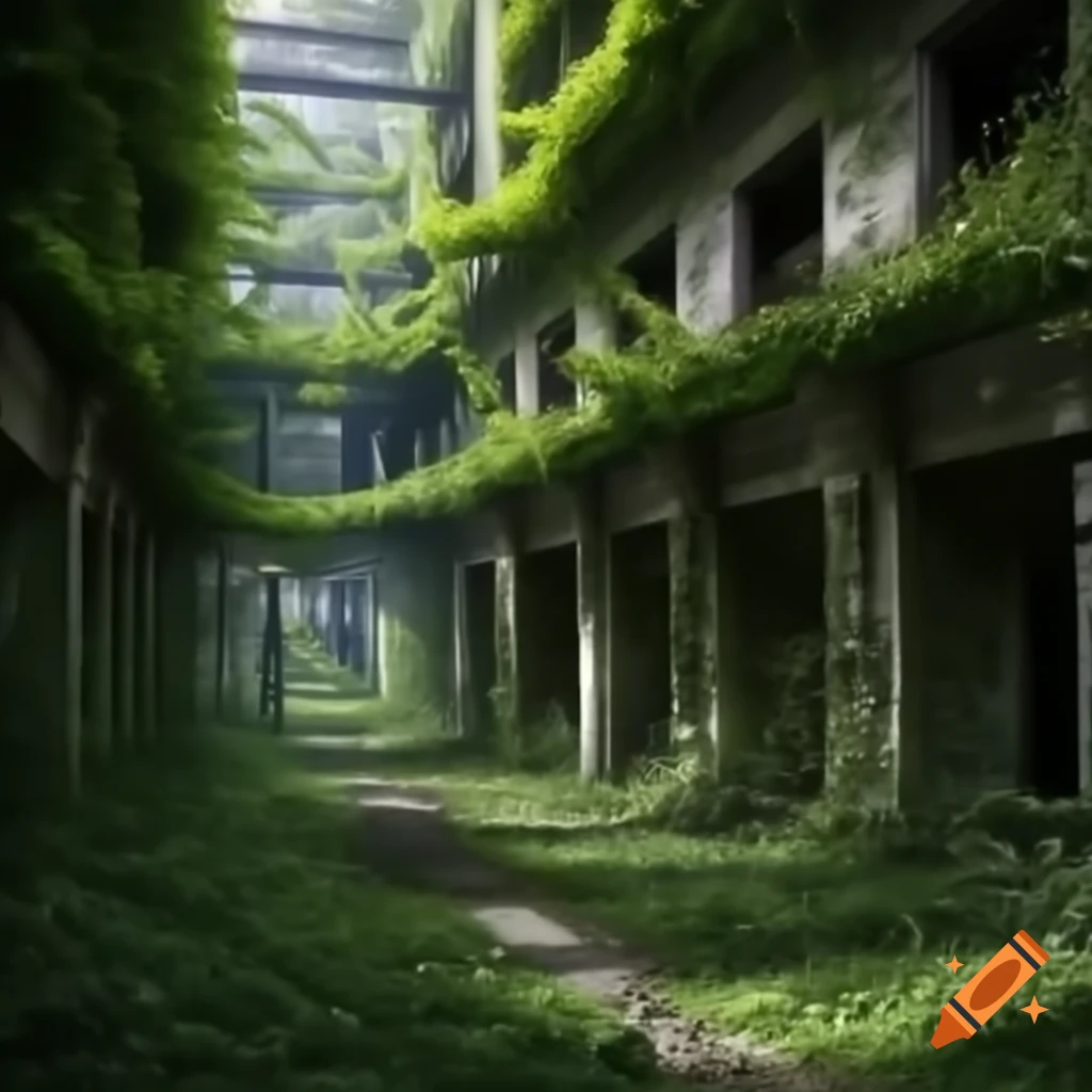 Abandoned cities overgrown with vines in post-apocalyptic setting on Craiyon